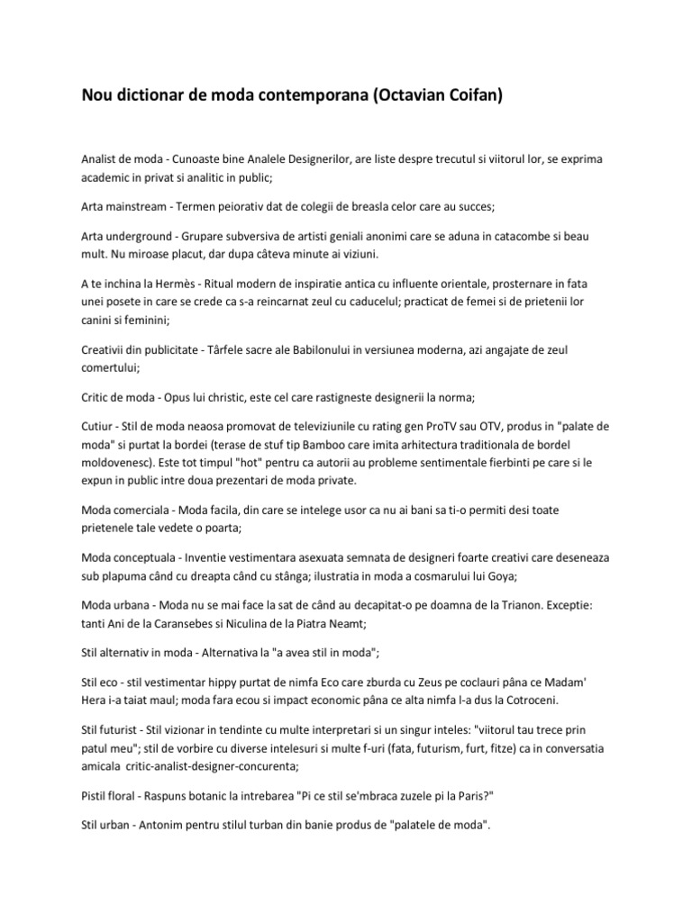 Nou Dictionar de Moda - Octavian Coifan | PDF