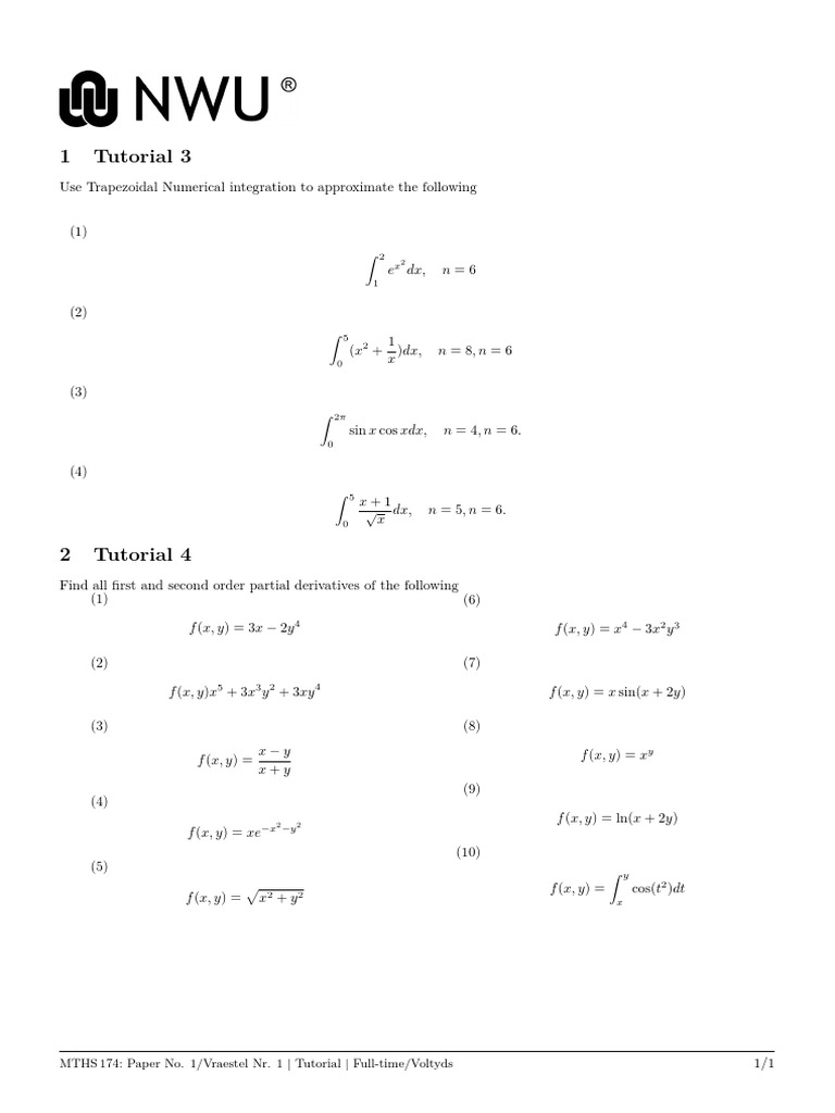 Tutorial 2 PDF | PDF | Calculus | Mathematical Analysis