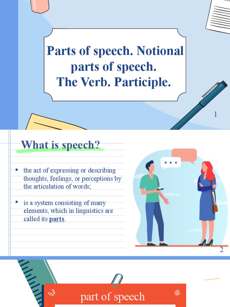 Parts of Speech. Notional Parts of Speech. The Verb. Participle. | PDF ...