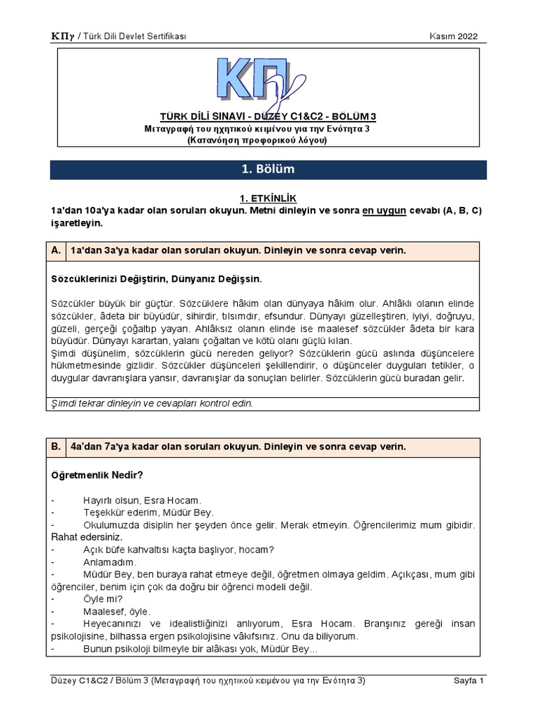 TR C Bolum3 Kasim 2022 Script | PDF