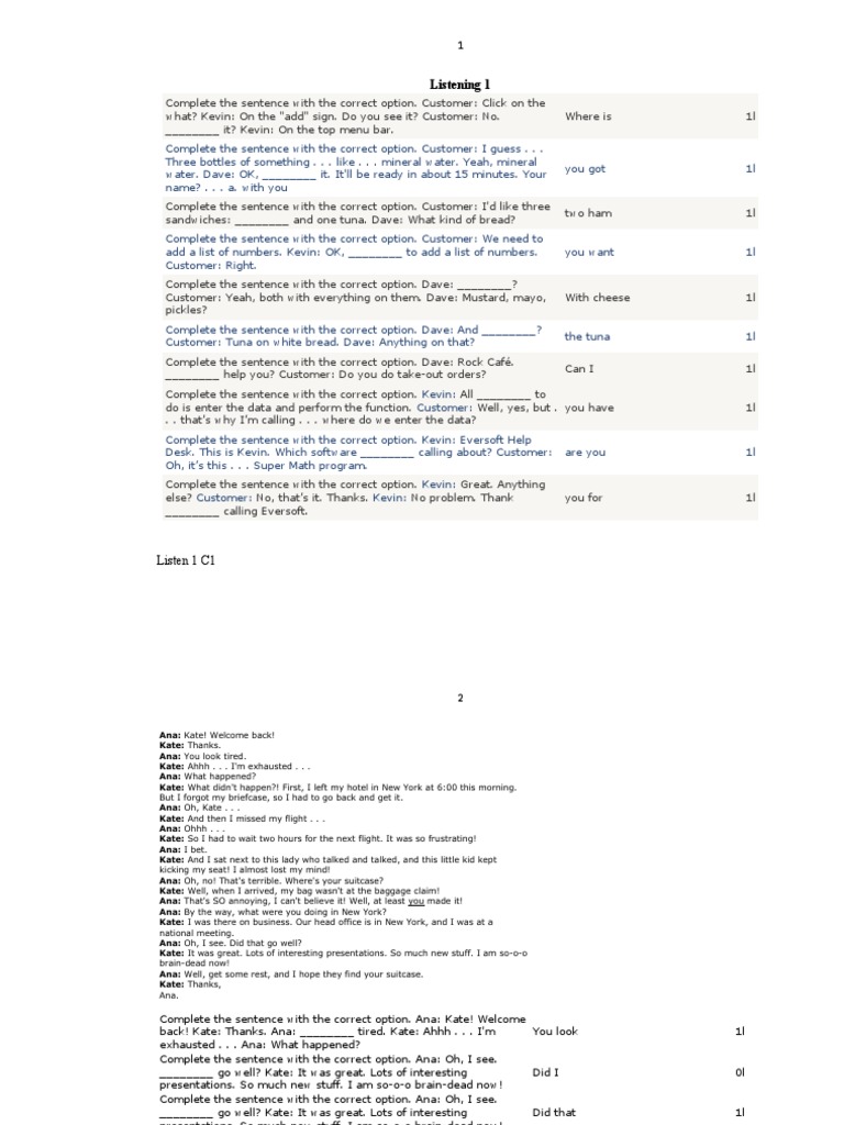 1 Listening | PDF | Foods | Cuisine