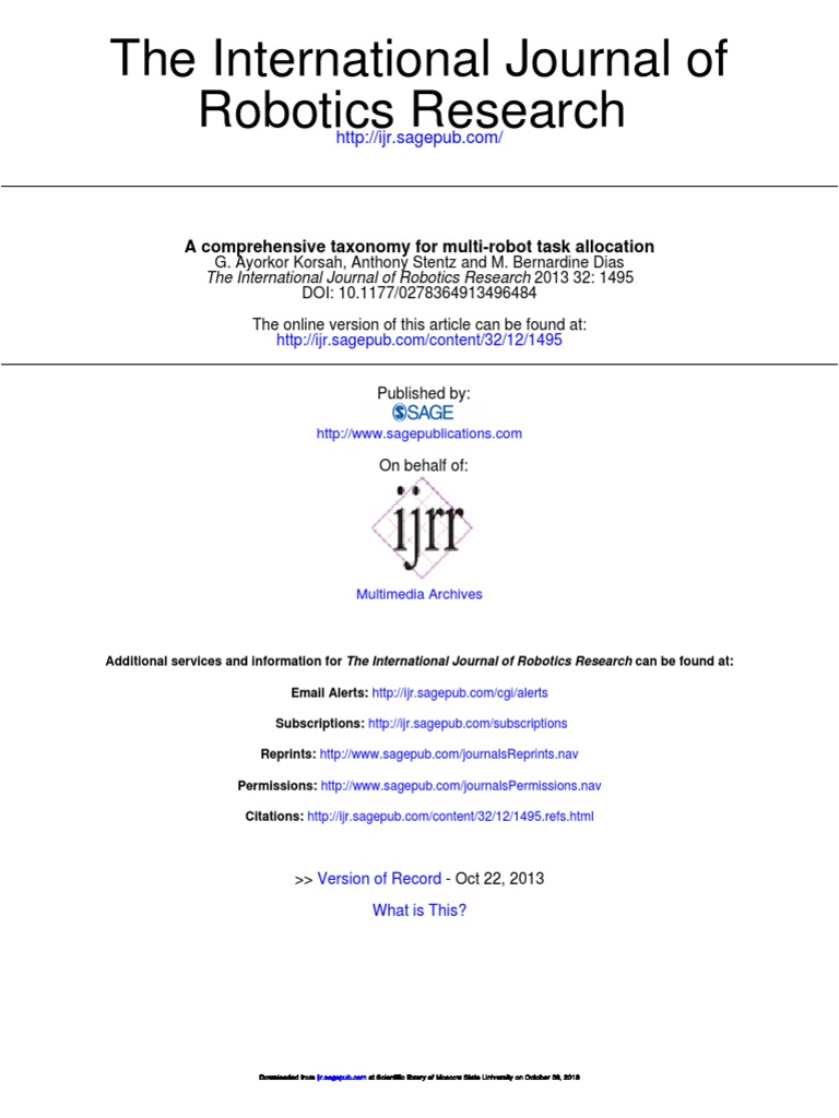 12 A Comprehensive Taxonomy For Multi-Robot Task Allocation Ok | PDF | Mathematical Optimization ...