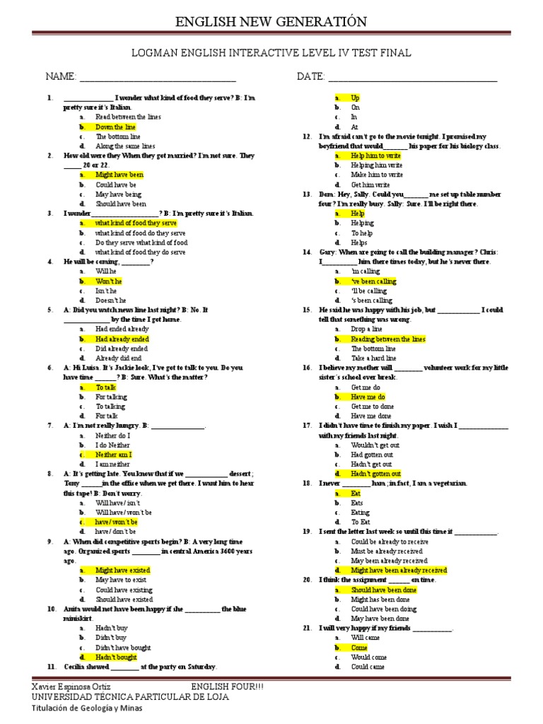 Logman English Interactive Level Four Test Final | PDF | Tea | Mobile ...