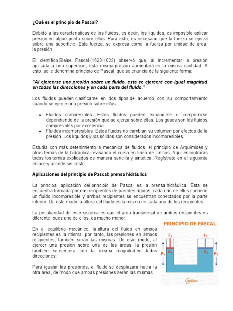 Principio de Pascal: Definición y Aplicaciones | PDF