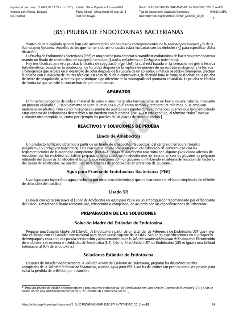 Endotoxinas | PDF | Concentración | Cinética química
