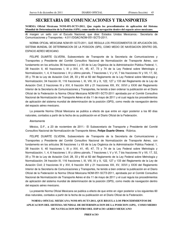 Nom 051 SCT3 2011 | PDF | Reglas de vuelo por instrumentos | Sistema de ...