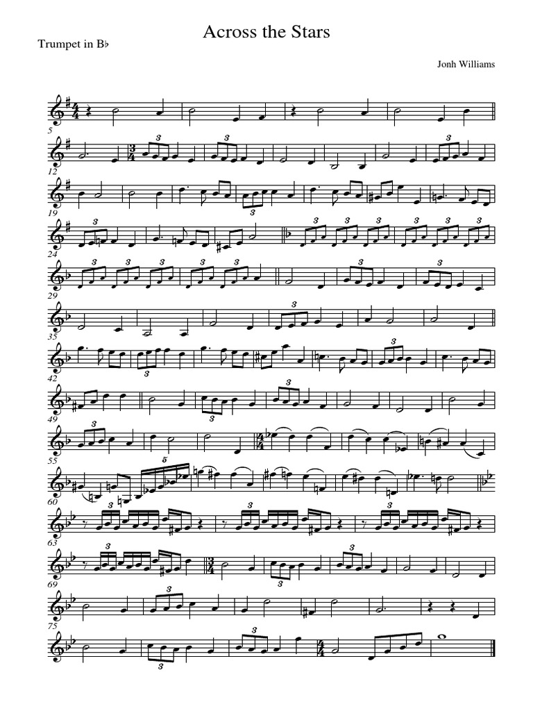 Across The Stars Trumpet in BB | PDF