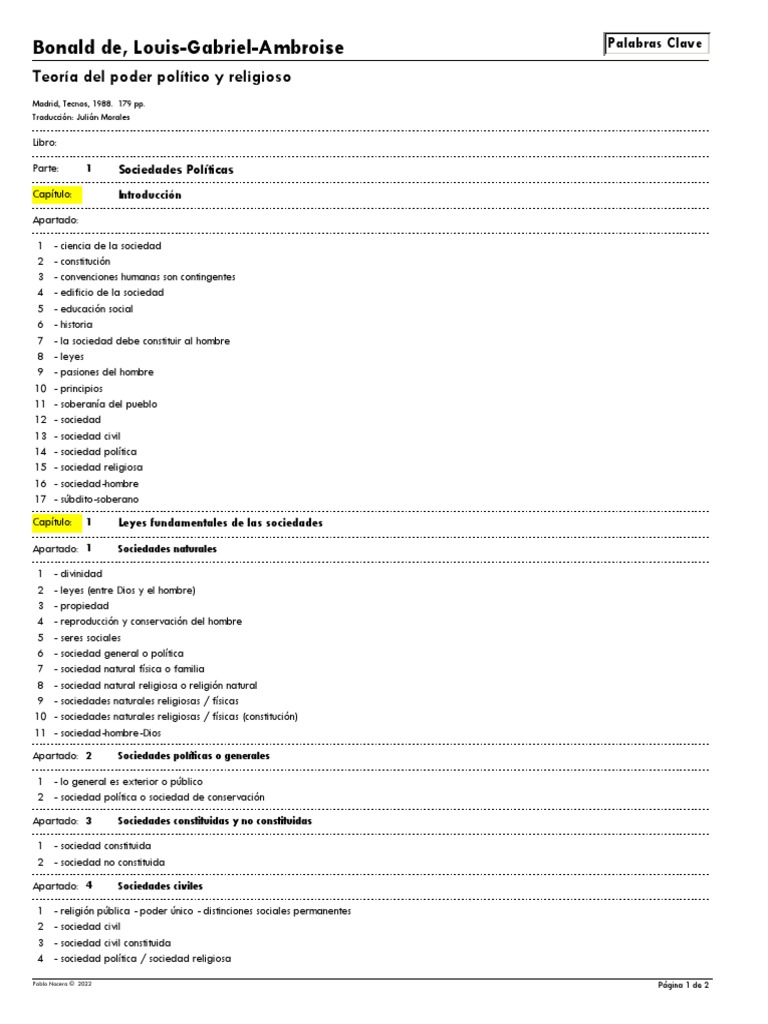 Bonald - Teoría Del Poder Político y Religioso - PC | PDF | Sociedad