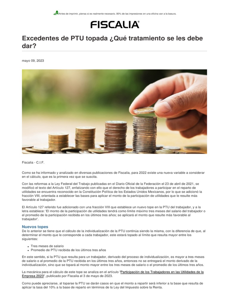 Excedentes de PTU Topada ¿Qué Tratamiento Se Les Debe Dar - PDF | PDF ...