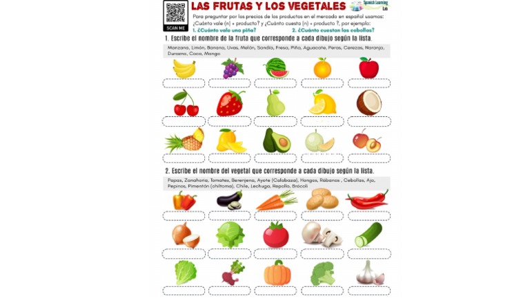 Frutas y Vegetales Ejercicio PDF | PDF
