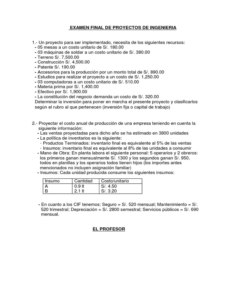 Examen Final de Proyect de Ingenieria | PDF
