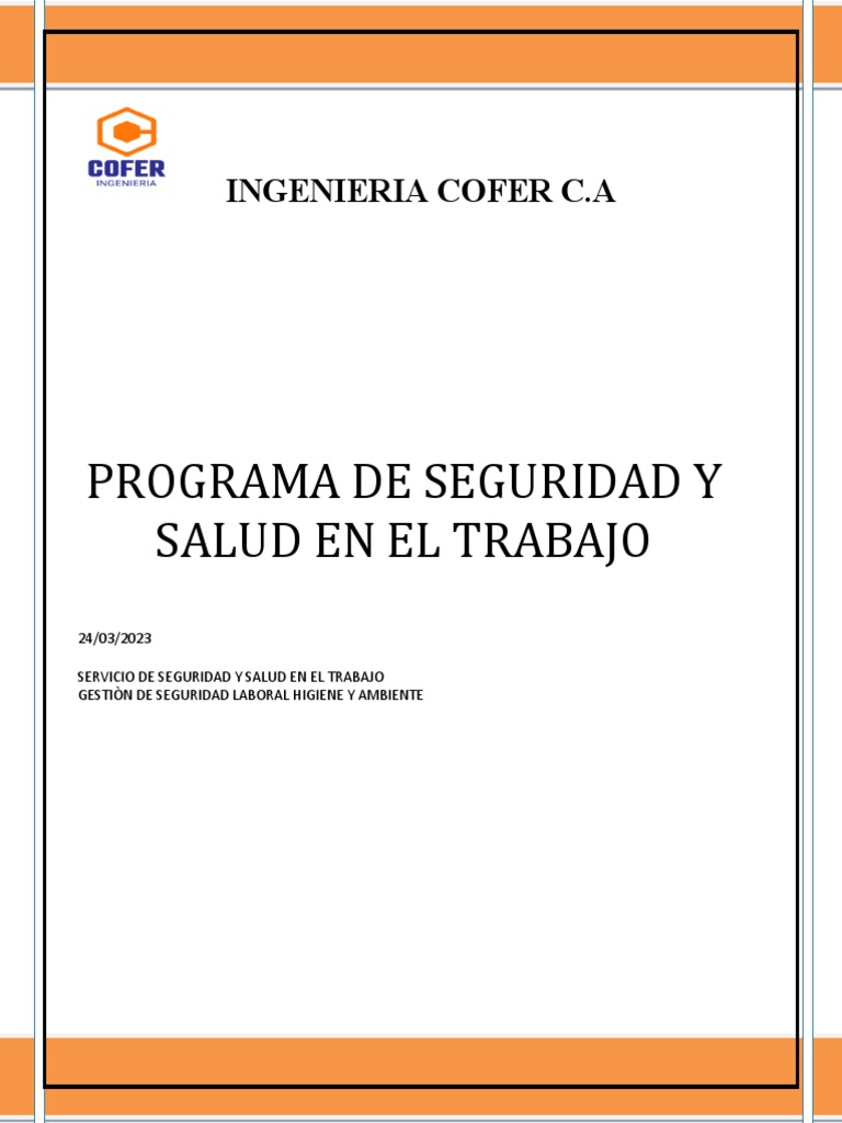 Programa de Seguridad y Salud en El Trabajo Ingenieria Cofer PDF | PDF ...