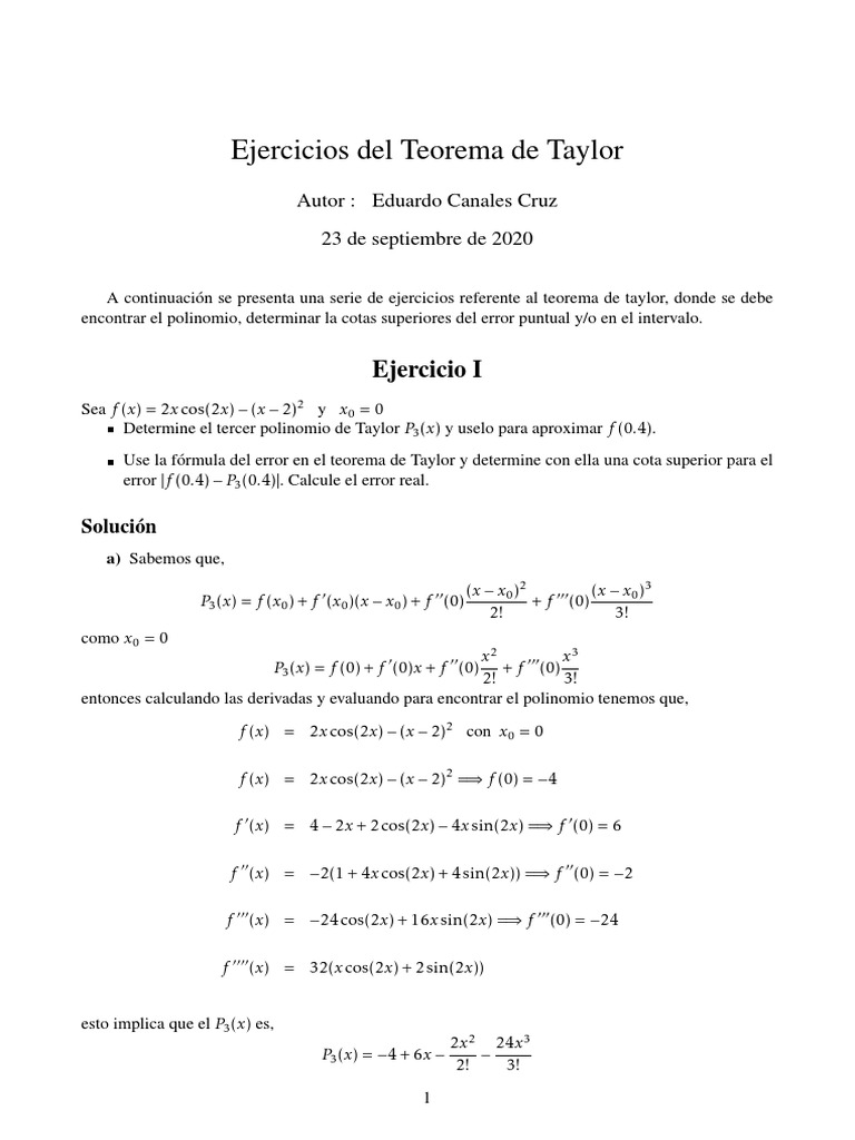 Ejercicios Teorema Taylor PDF | PDF | Análisis numérico | Análisis