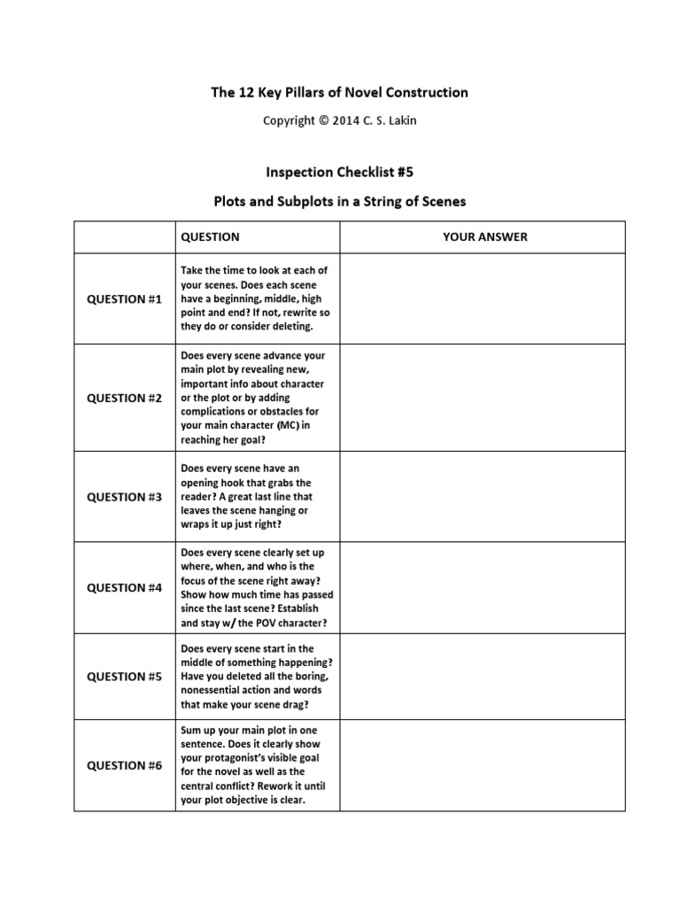 Inspection Checklist 5 Plots and Subplots in A String of Scenes PDF | Download Free PDF | Plot ...