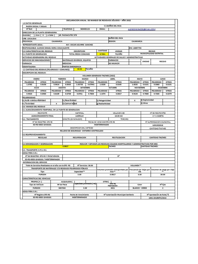 Formato de Declaracion Anual de Residuos Solidos 2022 Todos Los Eess Ultimo | Descargar gratis ...