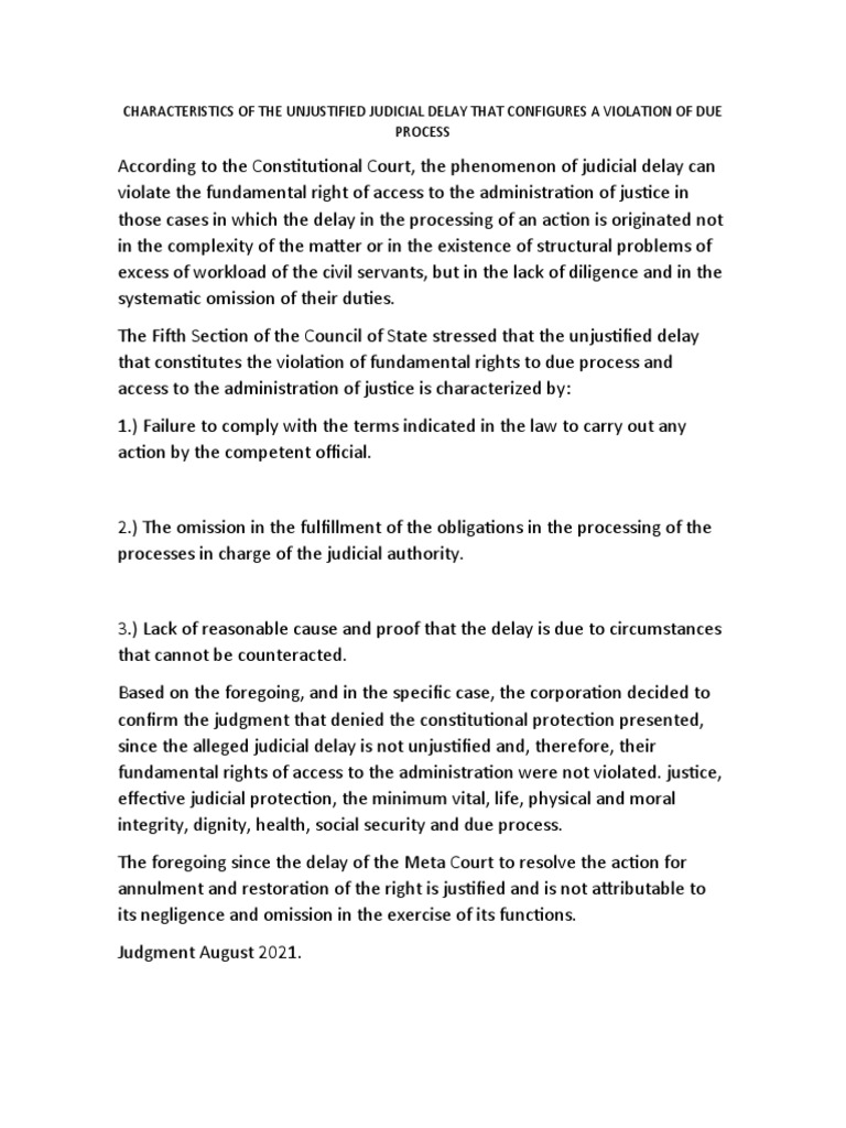 Characteristics of The Unjustified Judicial Delay That Configures A ...