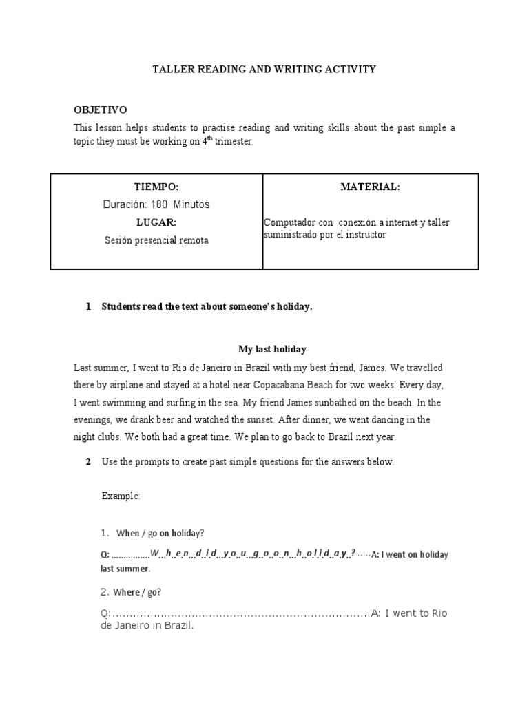 Past Simple Writing Activity Guide | PDF