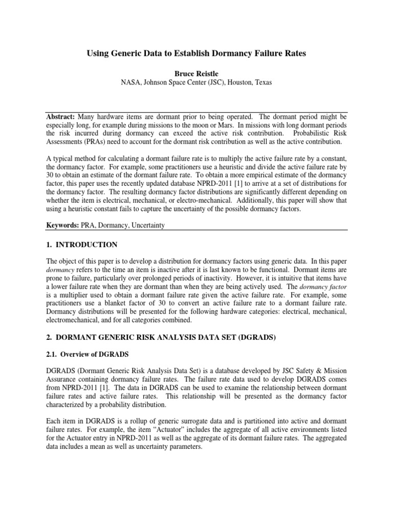 Using Generic Data To Establish Dormancy Failure Rates: Bruce Reistle ...