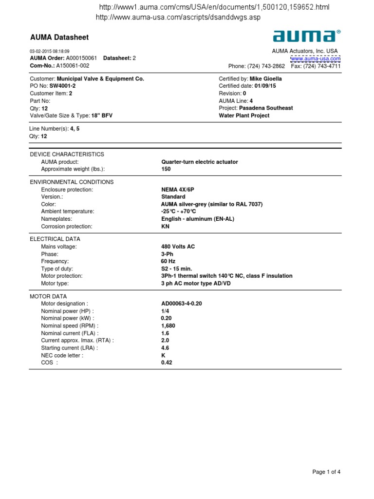 AUMA Datasheet | PDF