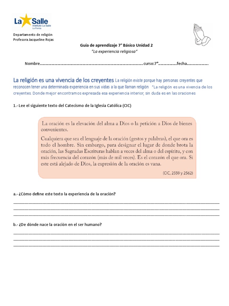 Guía 2-7° La Persona y La Religión | PDF | Oración | Religiones religiosas