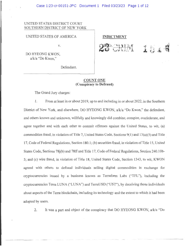 US Indictment Do Kwon | PDF | Mail And Wire Fraud | Fraud