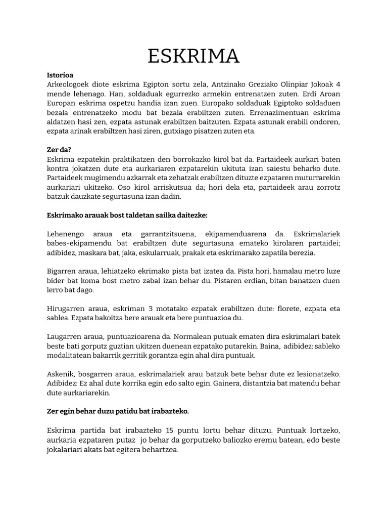 Eskrima Kirola, Euskera | PDF
