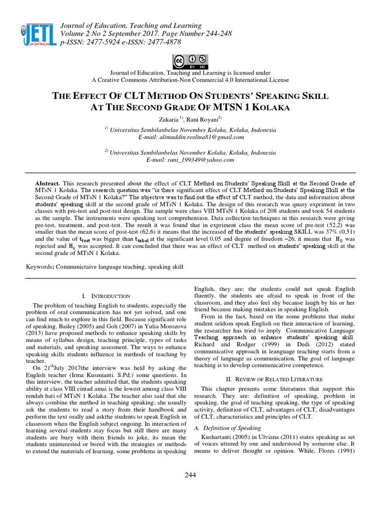 The Effect of CLT Method On Students Speaking Ski | PDF | Second ...