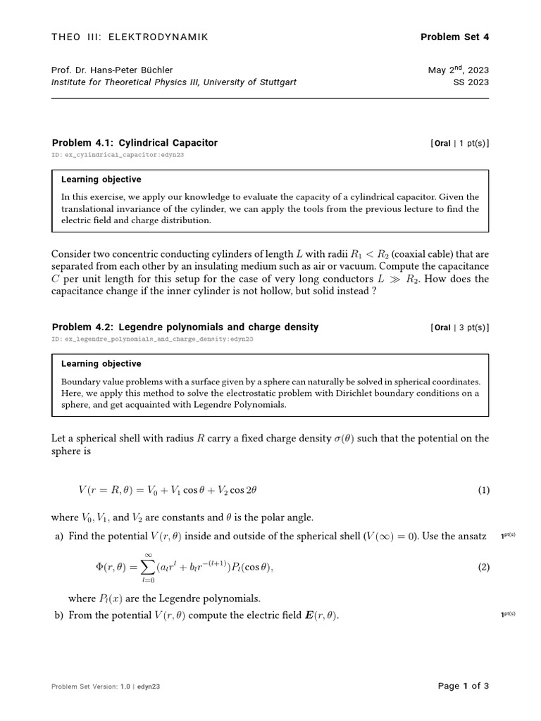 Elektrodynamik Übungen Theoretische Physik | PDF