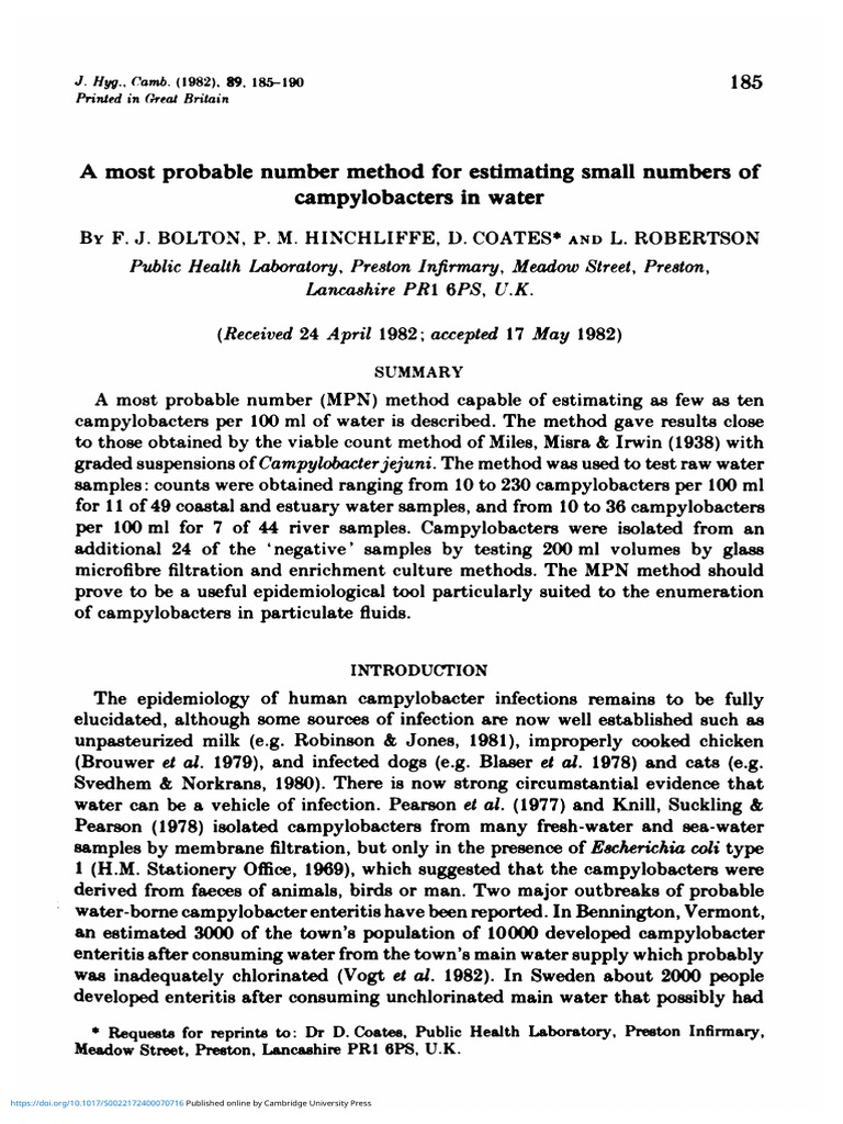 Most Probable Number Method For Estimating Small Numbers Of