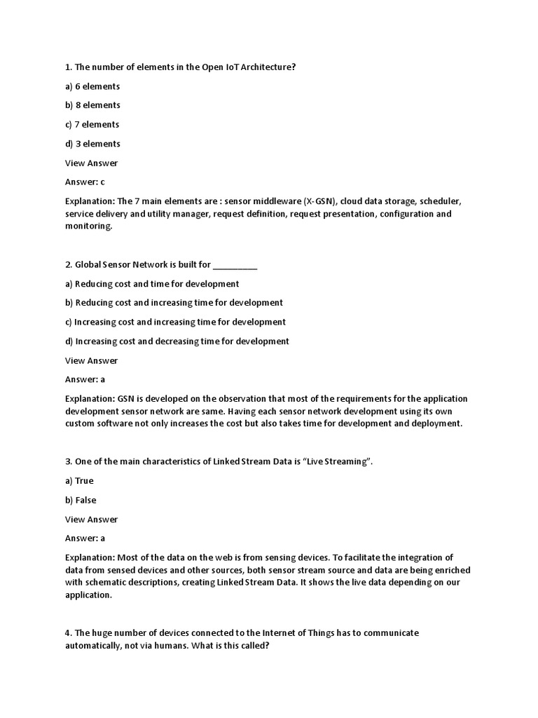 IoT and SOA Architecture Quiz | PDF | Internet Of Things | Service ...