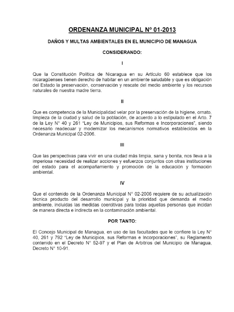 ORDENANZA MUNICIPAL Nº 01-2013-Daños y Multas Ambientales | PDF