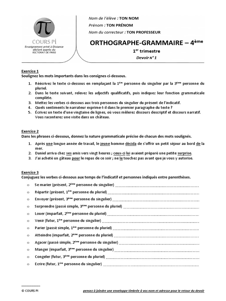 Quatrieme OG Devoir 1 | PDF | Arts du langage et discipline