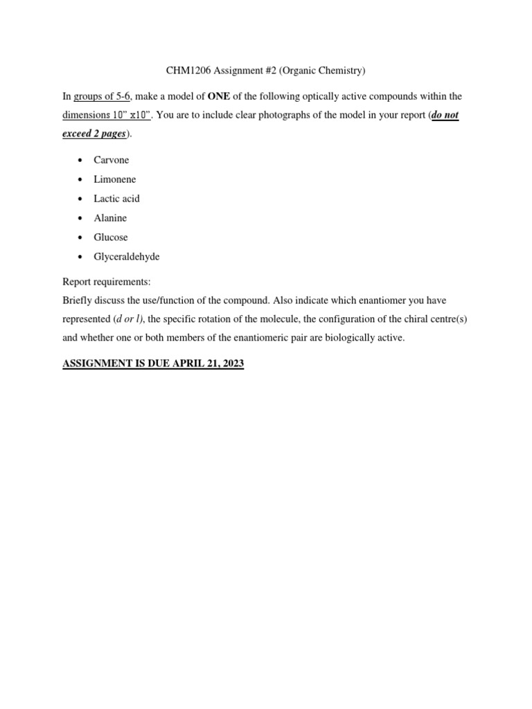 CHM1206 Assignment 2 - Organic PDF | PDF