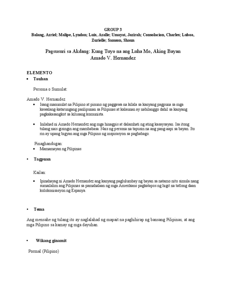 Kung Tuyo Na Ang Luha Mo Aking Bayan | PDF