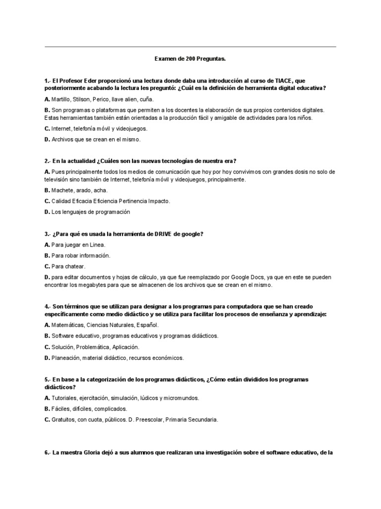 EXAMPLES 200 QUESTIONS EXAM TICs | PDF | Software de la aplicacion ...