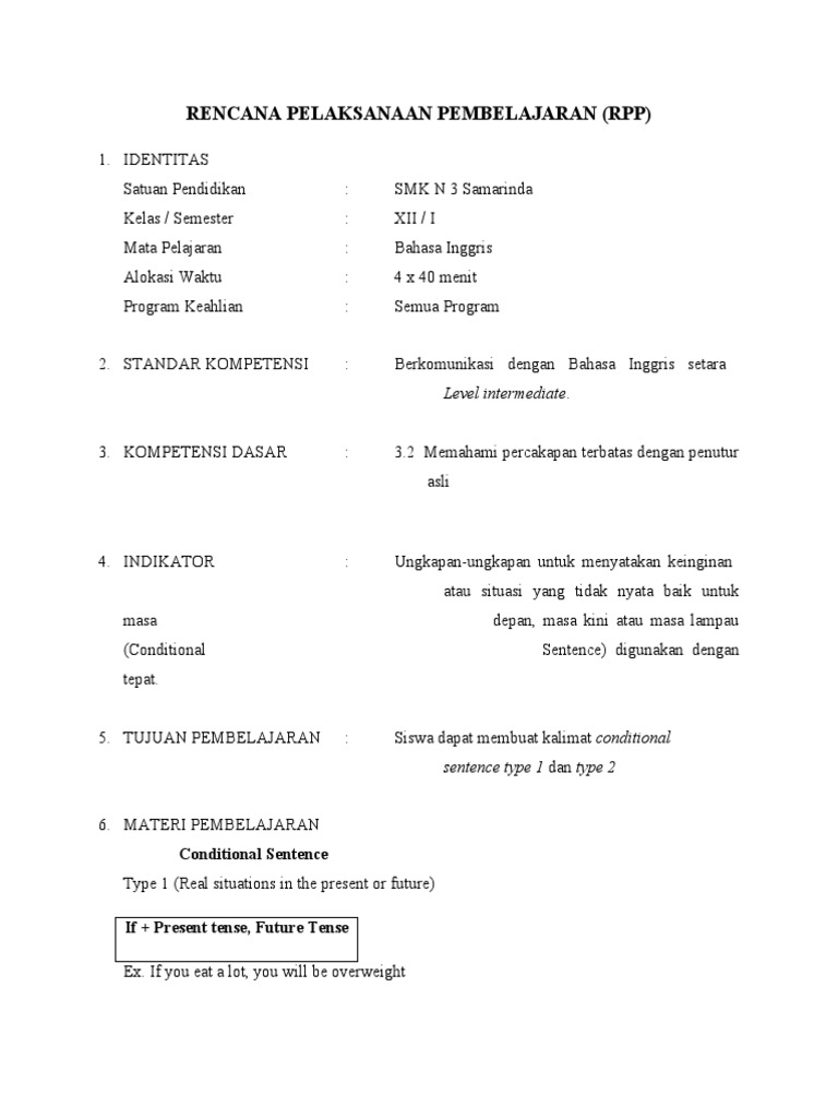 RPP (Conditional Sentence) | PDF
