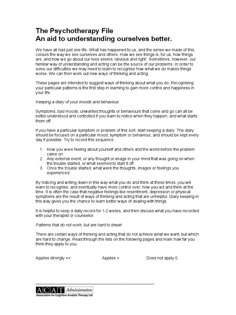 The Psychotherapy File | PDF | Thought | Feeling