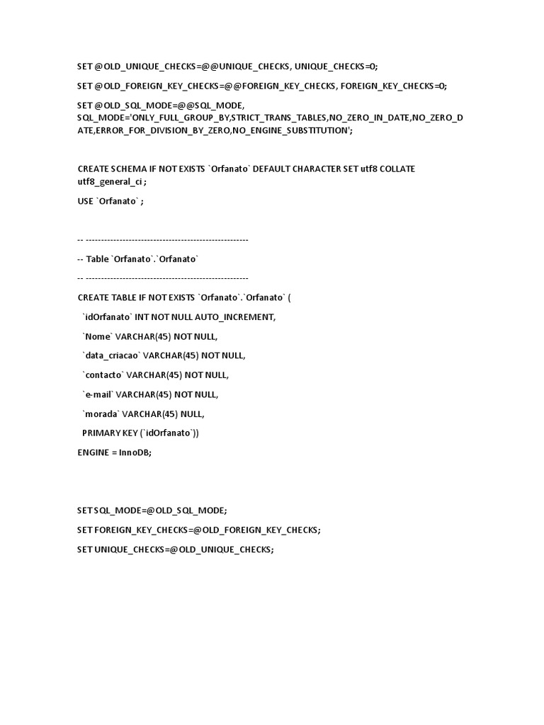 Script SQL Orfanato PDF | PDF