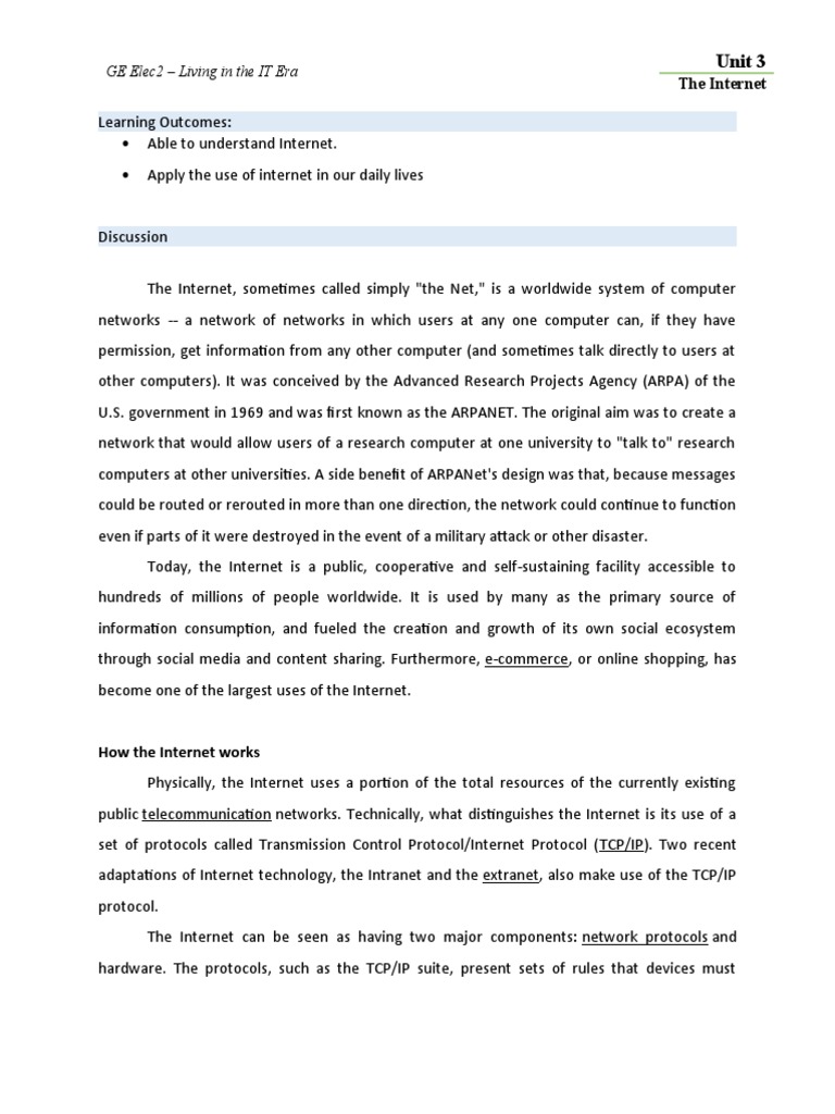 Unit 3 The Internet Pdf Internet Computer Network