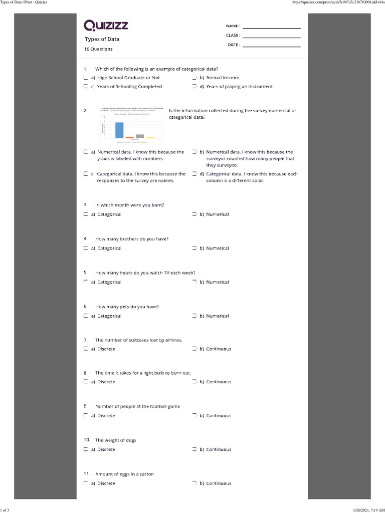 Types of Data Quizizz | PDF