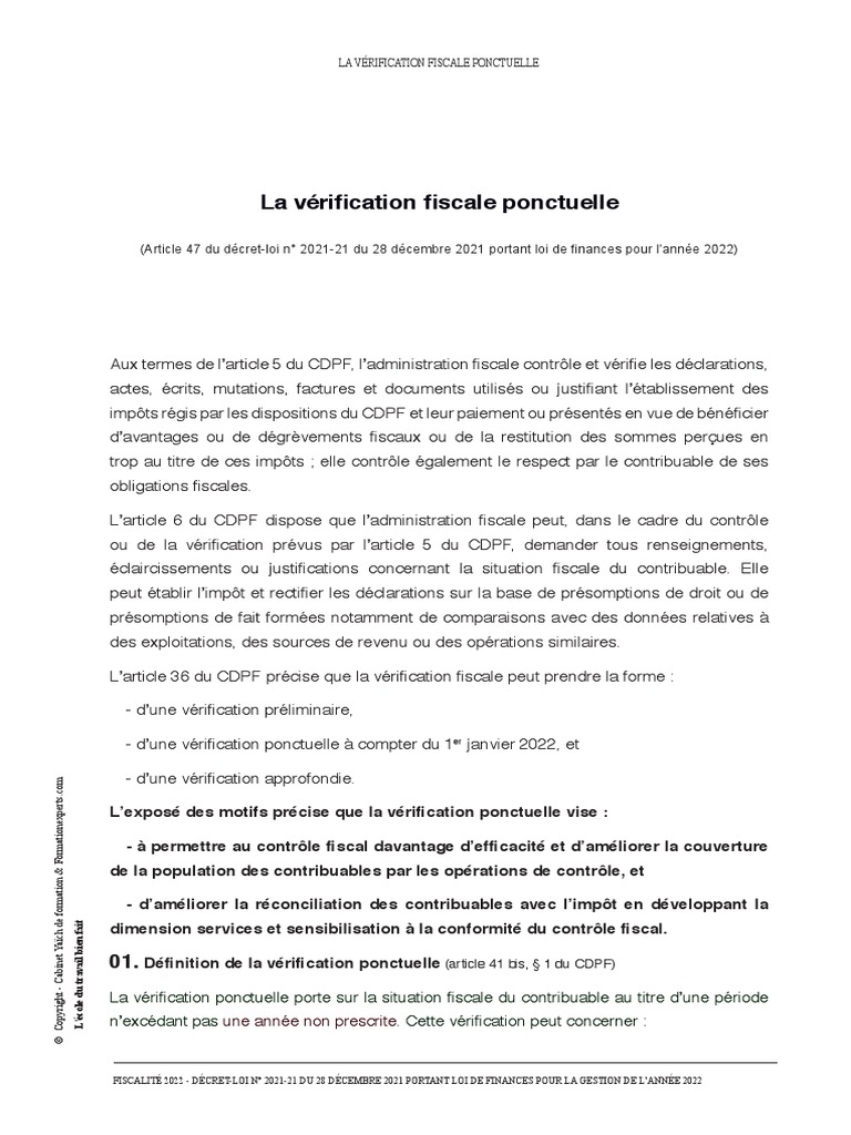 LF LF 2022 A47 2021 21 Vérification Fiscale Ponctuelle V 1 - 4 | PDF ...