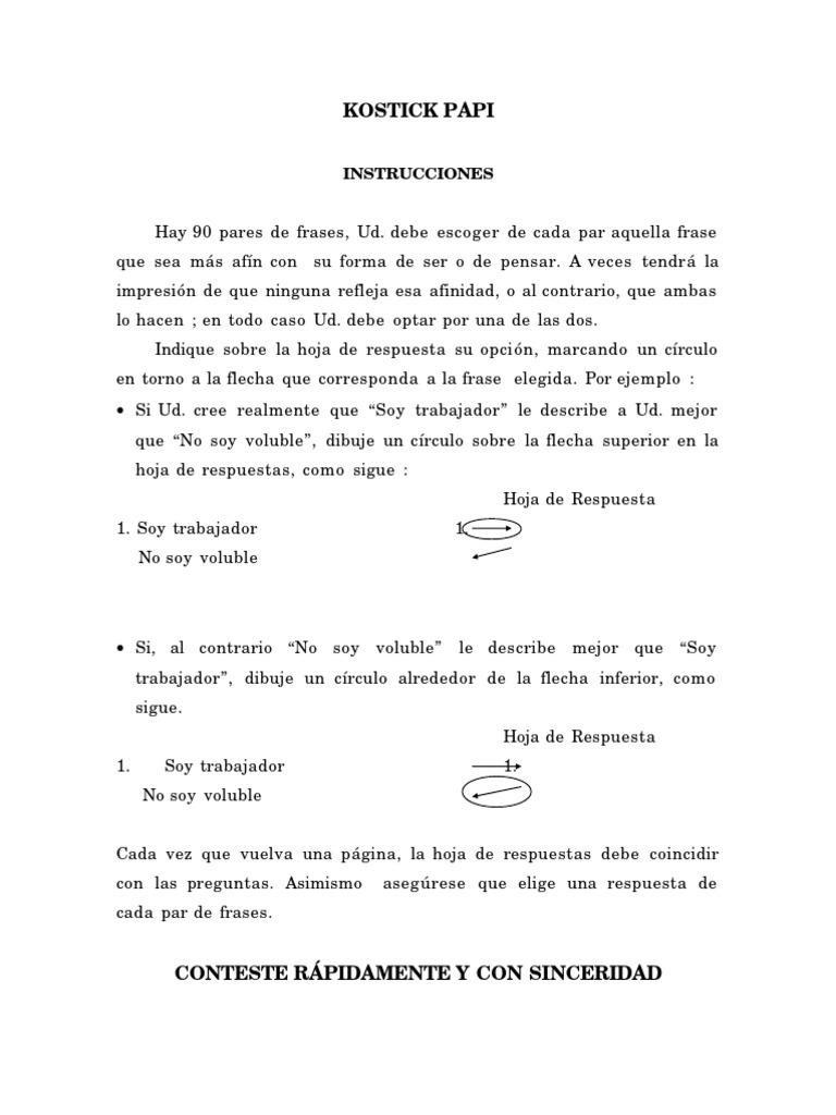 Test PAPI Kostick: Instrucciones y Respuestas | PDF | Relaciones ...