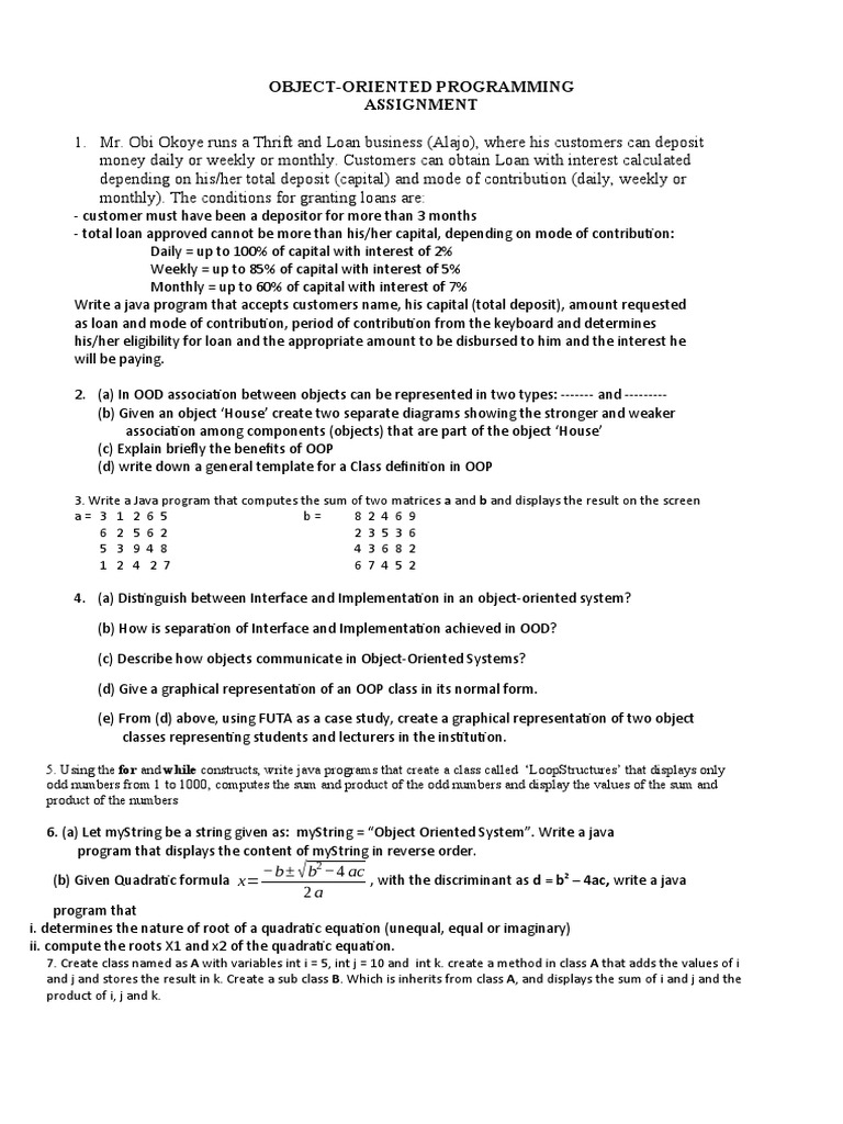 Assignment Object Oriented Programming Pdf 