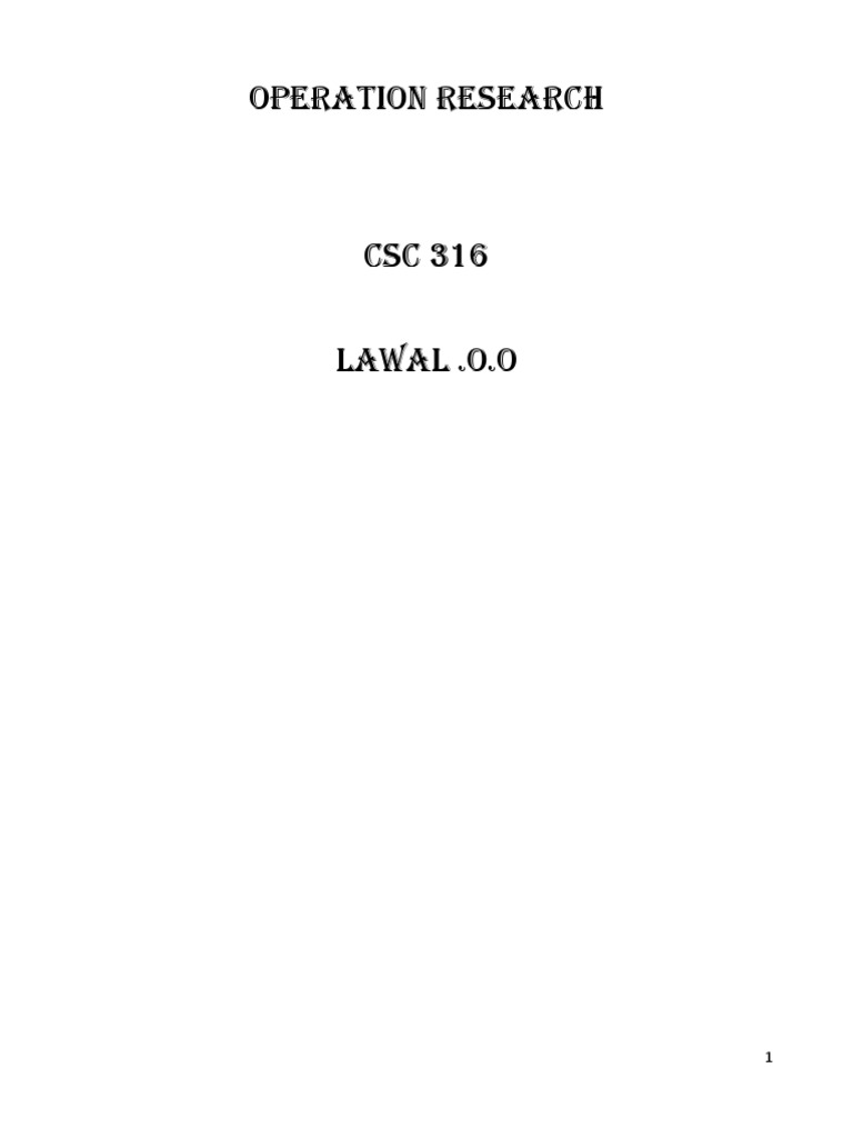 CSC 316 - OPERATION RESEARCH Course Material-1 PDF | PDF