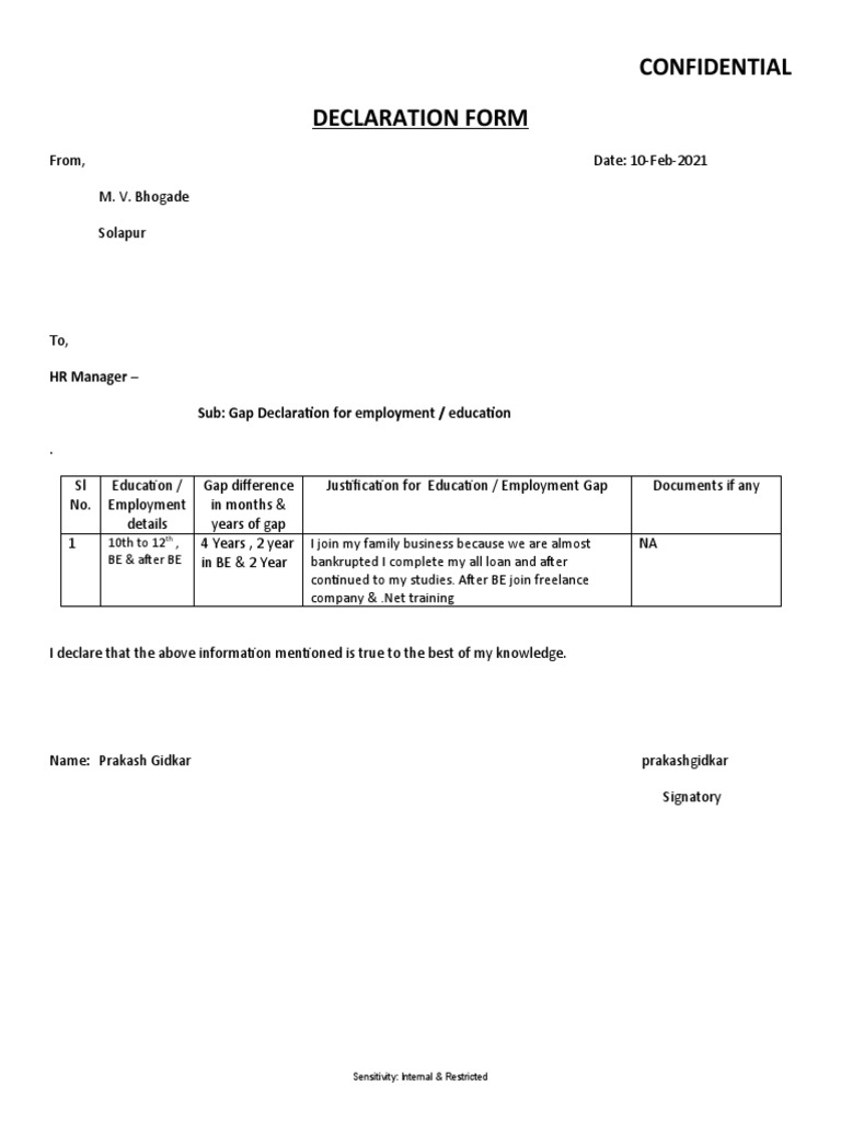 Gap Declaration | PDF