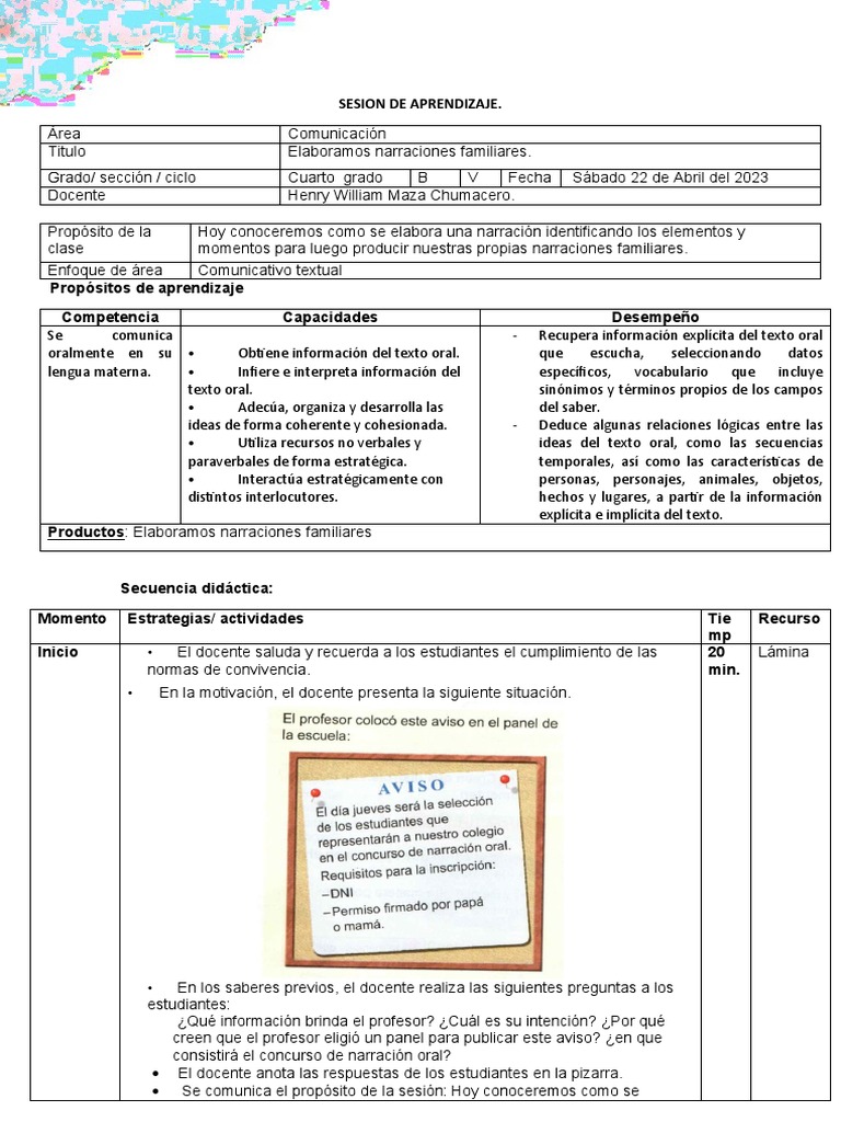 SESION DE APRENDIZAJE - Sabado 22 de Abril Comunicacion | PDF | Aprendizaje | Modificación de ...