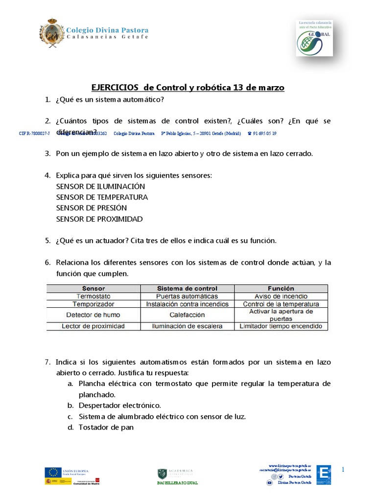 EJERCICIOS Control y Robótica 3er Trim 2223 | PDF | Sistema de control | Termostato