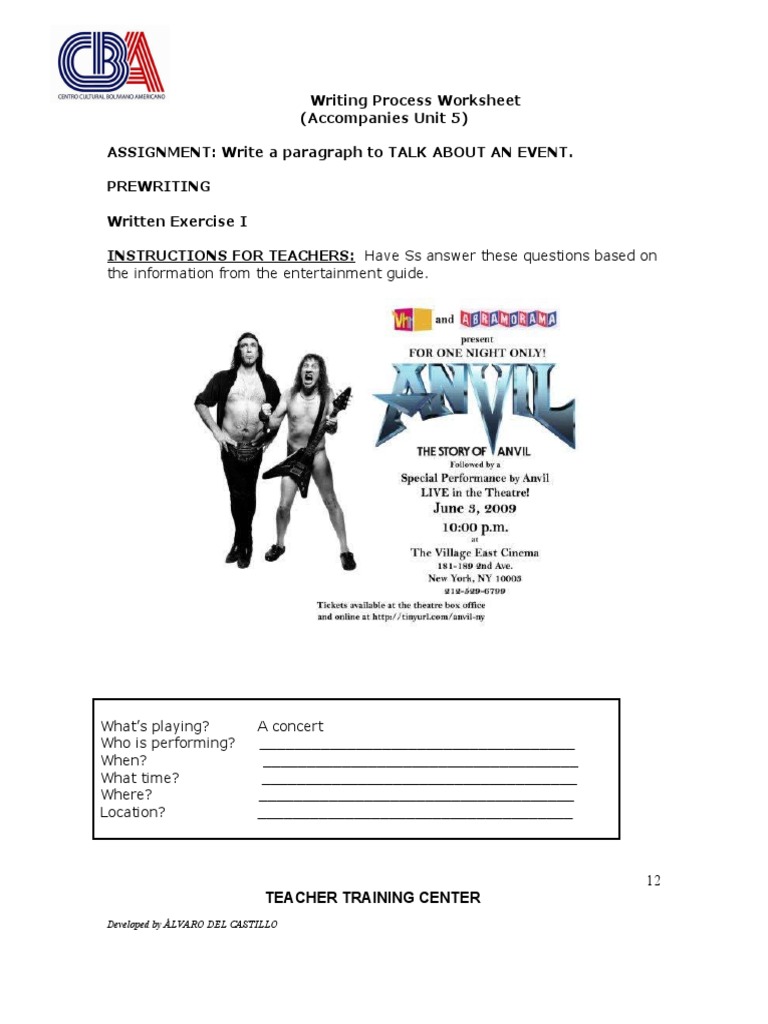 Event Writing Process Worksheet | PDF | Writing | Written Communication