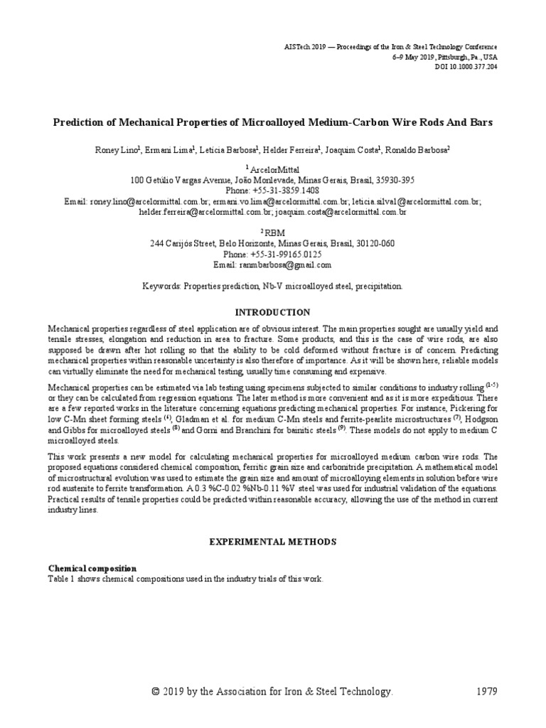 Prediction of Mechanical Properties of Microalloyed Medium-Carbon Wire ...