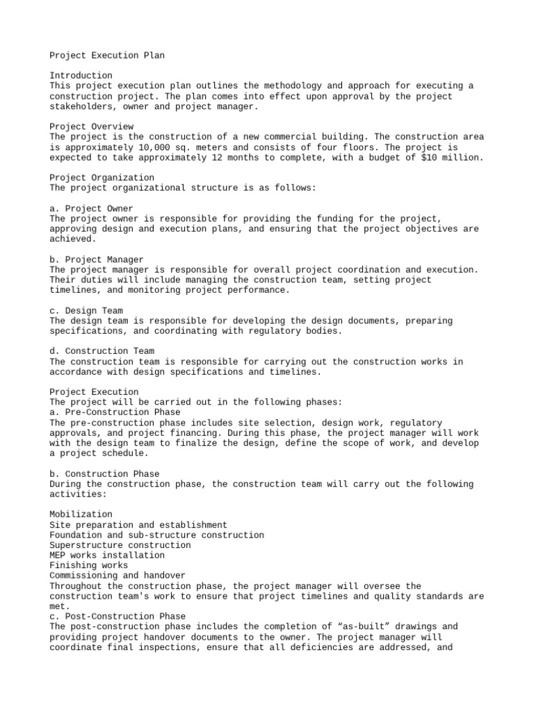 Project Execution Plan Pdf Occupational Safety And Health Risk